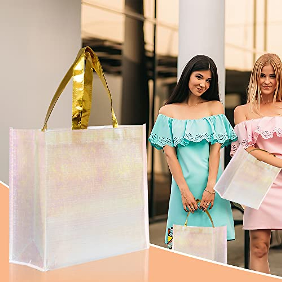 25Pcs Large Gift Bags for Present Birthday Party Wedding Reusable Gift Bag Gold Rose Gold Blue Silver Giant Gift Bags Cloth Non-woven Fabric Gift Bags Bulk for Christmas Present Wrapping Big Size 12.59 x 4.72 x 11 Inch