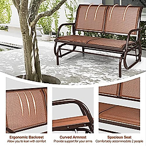 Tangkula 2 Person Patio Glider, Outdoor Swing Bench, Rocker Glider Loveseat Chair with Heavy-Duty Steel Frame, Breathable Seat Fabric, Rocking Lounge Chair for Poolside, Garden, Backyard, Porch
