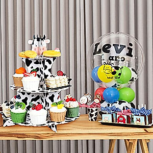 Farm Animal Cow Print Cupcake Stand Cow Print Party Supplies 3 Tier Cupcake Holder Cardboard Cupcake Stand Cow Print Decor Cow Themed Party Decorations for Baby Shower Birthday Party Supplies (1 Set)