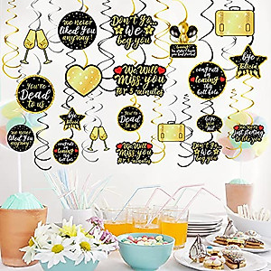 30Pcs Going Away Party Decorations We Will Miss You Hanging Swirls, Funny Coworker Leaving Retirement Farewell Goodbye Bye Felicia Theme Party Supplies(Black Gold)