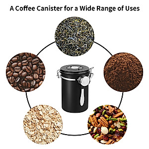 Ohtomber Coffee Canister Storage Container - 22OZ Stainless Steel Airtight Coffee Bean Storage Grounds Container with Date Tracker & Measuring Scoop, Kitchen Food Container Jar for Cereal, Sugar, Tea