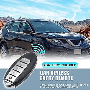 X AUTOHAUX 434MHz KR5TXN4 Replacement Smart Proximity Insert Keyless Entry Remote Key Fob for Nissan Rogue 2019 2020 2021 5 Buttons 4A Chip SUV Key 285E3-6RR7A S180144507