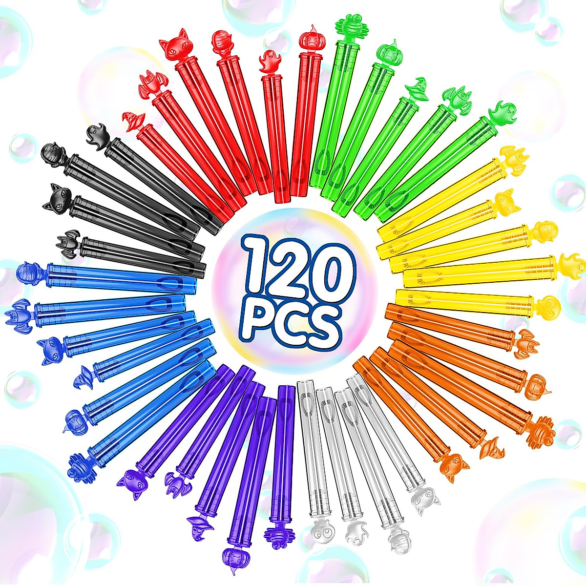 OleFun 120Pcs Halloween Bubble Wands in 8 Designs, Bulk Halloween Party Favors for Kids, Ideal Halloween Goodie Bag Stuffers, Treat Bags Fillers, School Classroom Prizes