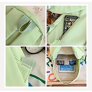 JHTPSLR Preppy Backpack with Plushies Cute Aesthetic Backpack Solid Kawaii Backpack Waterproof Laptop Backpack Casual Daypack (Black)