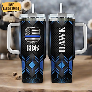 Hyturtle Police Gifts Personalized Thin Blue Line Tumbler US Flag Police Academy Graduation Gifts for Men Cops Officer Retirement Tumblers 40 Oz Tumbler With Lid And Straw