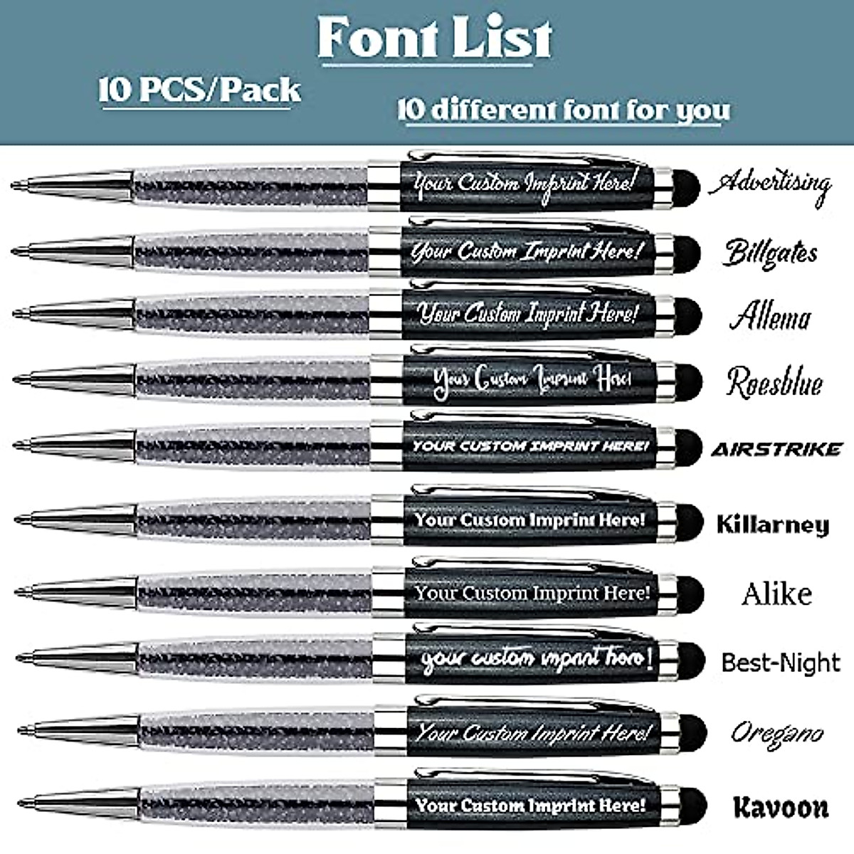 Ancolo Personalized Ballpoint Pens with Stylus tip stylish pens premium Crystal Diamond pen - Engraved with Your Name Logo or Message, Phone Number Black ink Perfect for Bank, Office, Hotel Lobbies