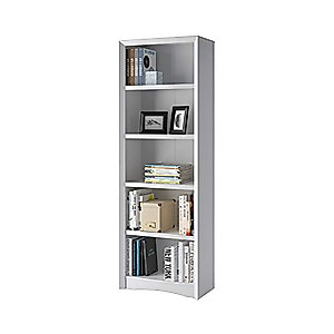 CorLiving Quadra 5 Shelf Faux Wood Grain Bookcase in White