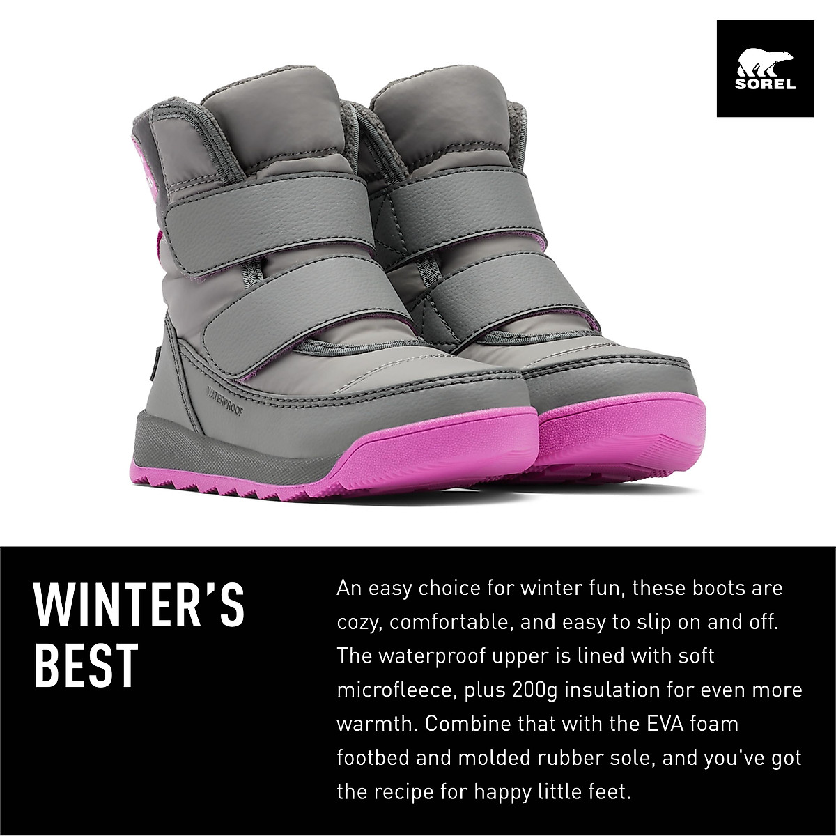 Sorel Youth Unisex Little Children's Whitney II Strap Waterproof Boots - Quarry, Grill - Size 6