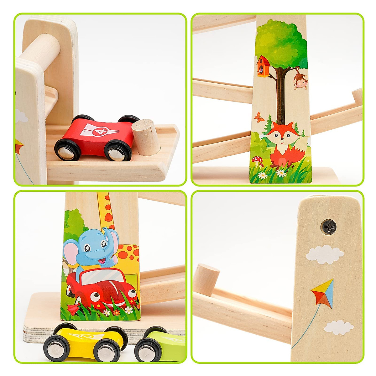 Car Ramp Toys for Toddlers | Wooden Car Track for 1 2 Year Old with 4 Cars & Race Tracks | Montessori Toys Gift for Toddlers Boys and Girls (yellow)