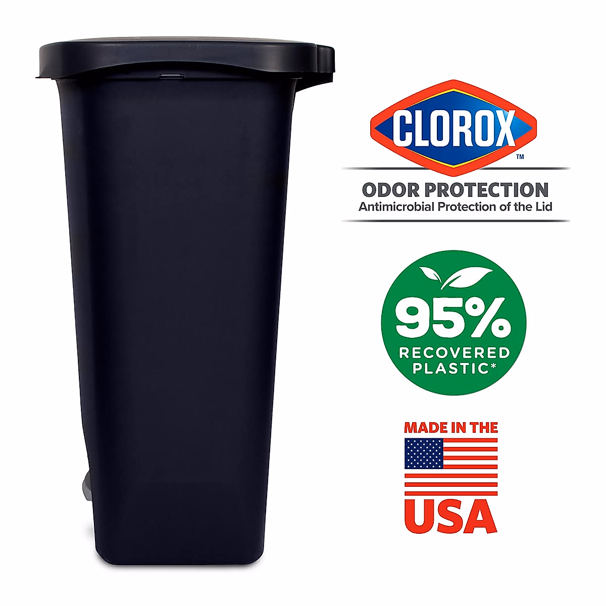Glad 13 Gallon Trash Can | Plastic Kitchen Waste Bin with Odor Protection of Lid | Hands Free with Step On Foot Pedal and Garbage Bag Rings, Black