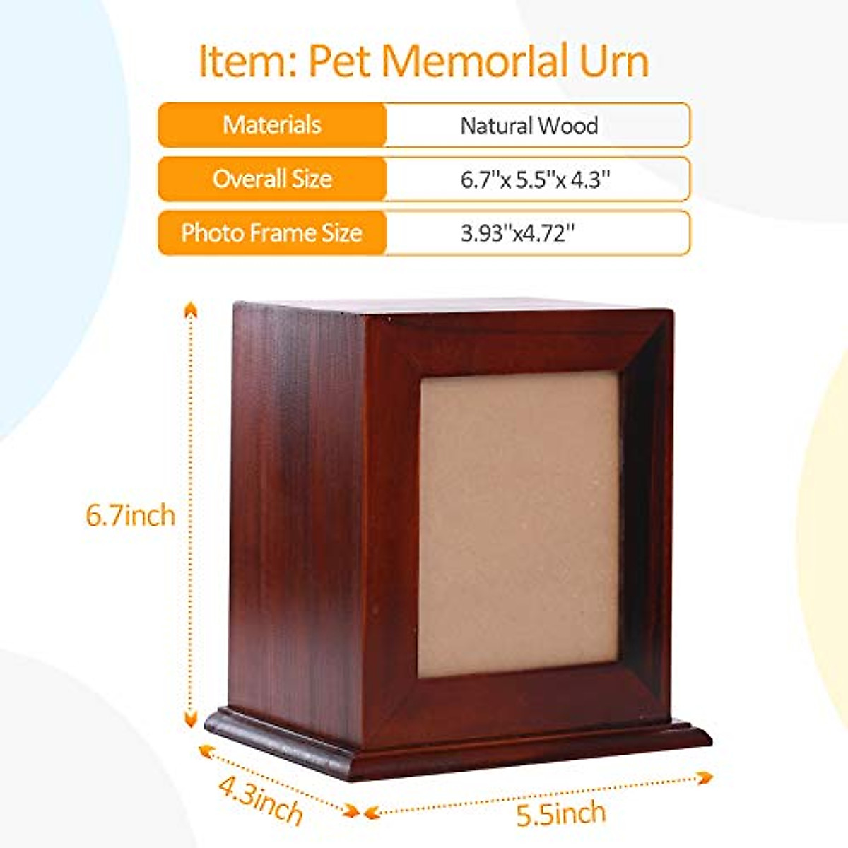 BRKURLEG Dog Urns for Ashes, Wood Pet Urn with Photo Frame, Urn for Dogs Ashes, Pets Ashes Box Cremation for Cats Dogs, Dog Ashes Keepsake Box, Memorial Box for Dog Ashes, Animal Urns for Ashes
