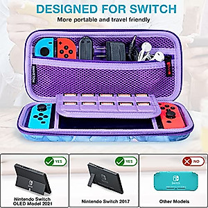 molshine Carrying Case Compatible with Nintendo Switch OLED Model 2021/Switch 2017,Hard Shell Shockproof Protective Cover Travel Bag with Handle/10 Game Cartridges for Console Joy-Con (Purple Wave)