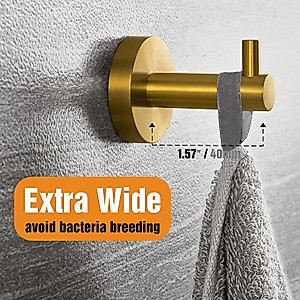 HITSLAM Gold Towel Hooks for Bathroom Wall Mounted, Brushed Brass Wall Mount Hooks Heavy Duty Premium SUS 304 Stainless Steel Rustproof 2 Pack