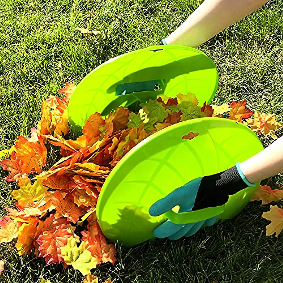 Alsea Hand Leaf Rake Scoops Large Green Plastic Grabber for Picking Up Lawn Debris - Includes Gardening Gloves with ABS Claws