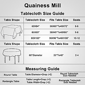 Quainess Mill Table Cloth, 60 * 84 Inch Rectangle Waterproof Tablecovers Wrinkle Resistant Fabric 6ft Table Cover,Washable Tablecloths for Party Kitchen Picnic Indoor and Outdoor Dining