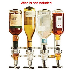 4 Bottle Liquor Dispenser, Wall Mounted Spirit Drinks Stand Optic, Spring-Loaded Wine Dispenser Stand Drinking Pourer Bottle Holder