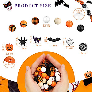 200 PCS Halloween Wood Beads Buffalo Plaid Beads Pumpkin Bat Wooden Bead Craft Wooden Bead Buffalo Plaid Stripes Styles Wood Bead for Halloween Decoration DIY Home Decor(Pumpkin)