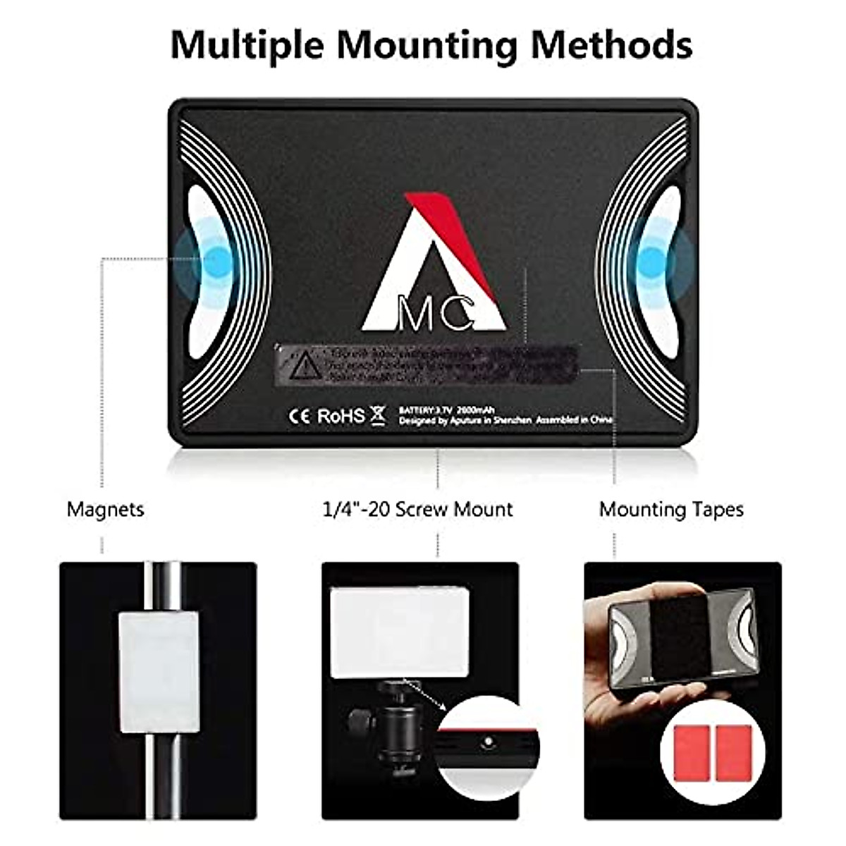 Aputure Amaran MC RGBWW Mini On Camera Video Light,3200K-6500K,CRI/TLCI 96+,HSI Mode,Support Magnetic Attraction and App with USB-C PD and Wireless Charging
