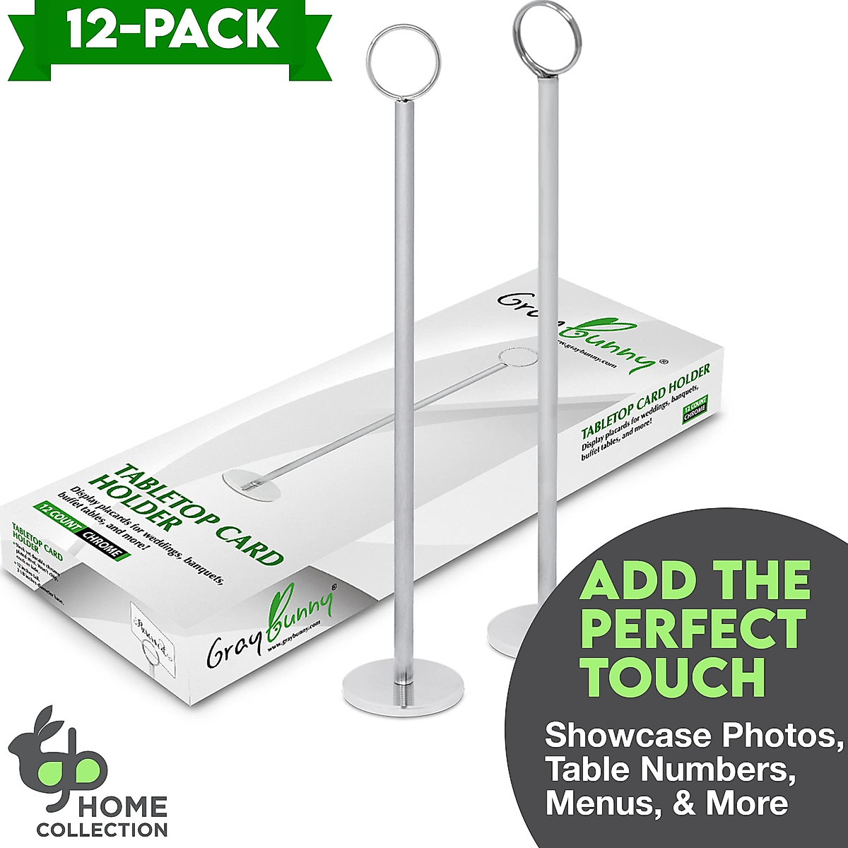 Gray Bunny Metal Table Number Holders, 12 Pack, 12 Inches, Chrome Place Card Holders, Picture Holders for Tables, Table Card Holders for Wedding Table Numbers, Table Number Stands, Table Sign Holders