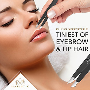 Majestic Bombay Fine Point + Slant Tweezers for Women and Men – Splinter Ticks, Facial, Brow and Ingrown Hair Removal–Sharp, Needle Nose, Surgical Tweezers Precision best tweezers for chin hair