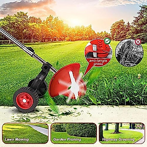 Weed Wacker Battery Operated Edger Trimmer 21V 2000mAh, Electric Weed Eater Cordless Brush Cutter, 3-in-1 Lawn Edger Grass Trimmer Adjustable Mini Lawn Mower, 8 Blades, 1 Wheel, 2 Batteries,1 Charger