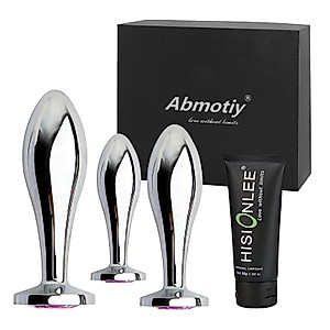 Anal Butt Plug, 3Pcs Set Metal Anal Butt Plug Sex Toys with Crystal Diamond Beginner Anal Toys for Adult Unisex (Pink)