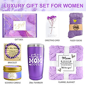 Gifts for Mom, Mothers Day Mom Gifts from Daughters Lavender Relaxing Gift Basket with Luxury Flannel Blanket Care Package, Unique Self Care Get Well Soon Gift, Birthday Gift for Women