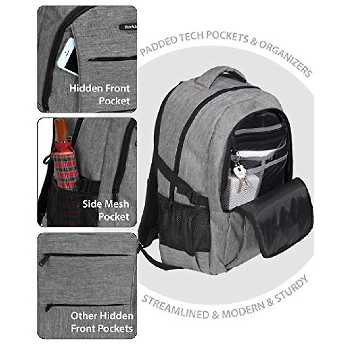 Rockland Business Pro USB Laptop Backpack, Grey, Large