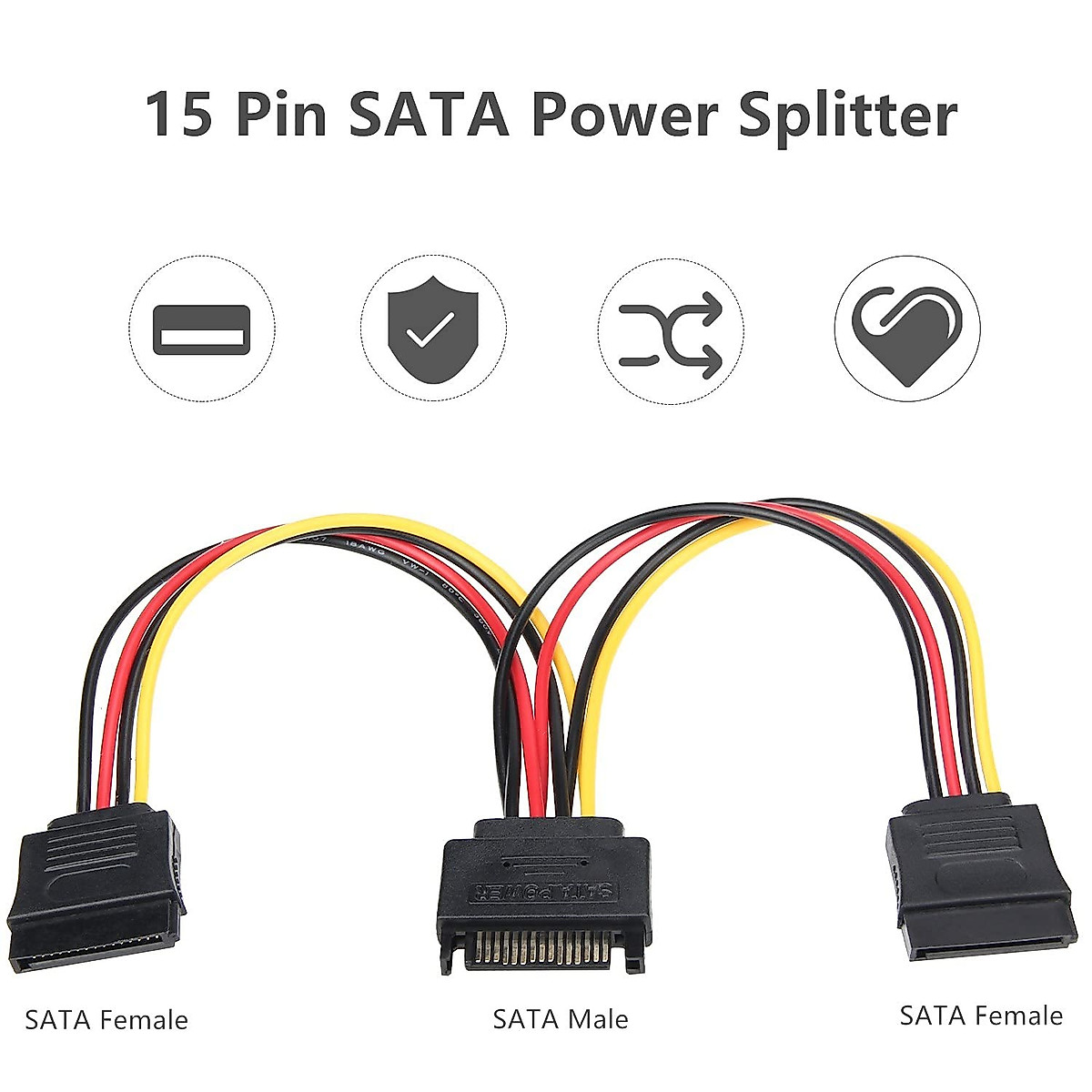 SATA Power Splitter, 3 Pack 15 Pin SATA Male to Dual 15 Pin Female Power Y Splitter Cable Adapter UIInosoo for Hard Drive, HDD, SSD, 9.8 Inches