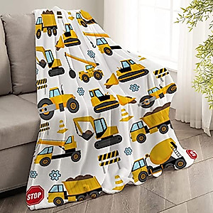 Ottoy Construction Trucks Blanket Lightweight Plush Fuzzy Cozy Soft Blankets for Couch Quilt Decorative Birthday Gift 50"x40" for Kids