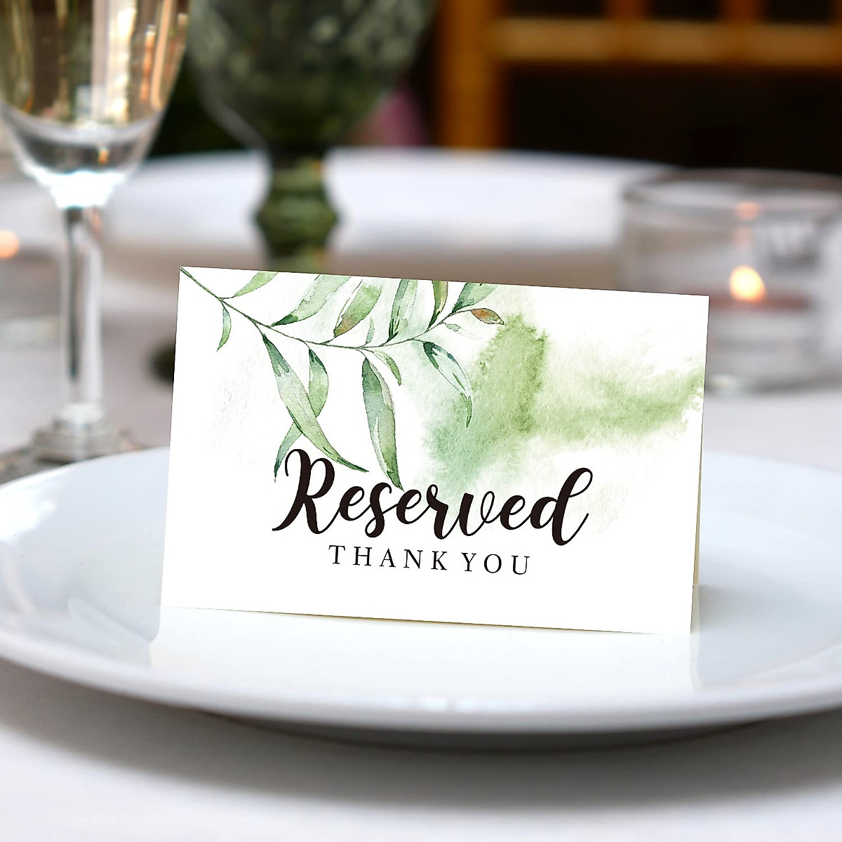 Reserved Table Tent Card, Reserved Table Signs, Table Reserved Signs, Greenery Tented Table Place Cards for Weddings, Parties, Restaurants and Celebrations, 10 Pack, 4"x6"