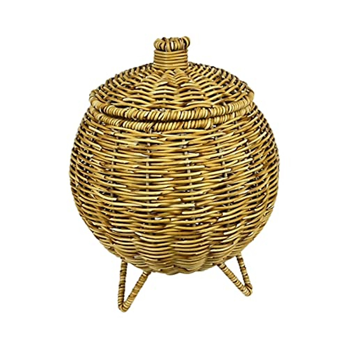 Colcolo Retro Style Rattan Round Serving Basket with Lid Handmade Woven Art Decor Storage Tray Bouquets for Organizing Home Decorative Tabletop, Imitation Rattan