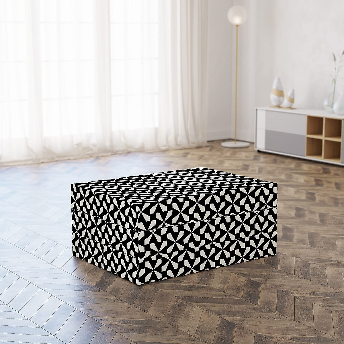 Ambesonne Abstract Foldable Mattress, Monochrome Geometric 70's, 74.8" x 35.4", Eggshell and Dark Brown