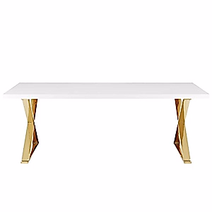 Modway Sector 87" Modern Dining Table with Gold Stainless Steel Metal X-Base in White Gold