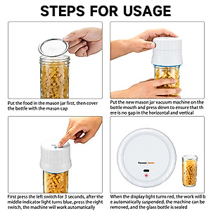 Electric Vacuum Sealer For Mason Jar - Handheld Vacuum Pump For Mason Lids Canning Jars Air Remover Attachment Wide Mouth Regular Mouth Jar Vacuum Seal Kit Vacuum Sealing Accessories For Food Storage