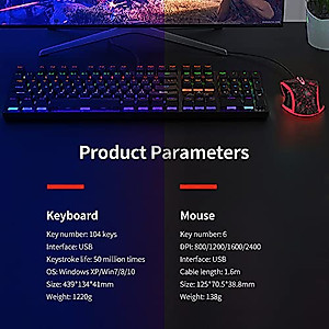 summina Mechanical Keyboard Combo USB Wired Gaming Keyboard Set 104 Keys Mixed Light Keyboard with Blue Switch