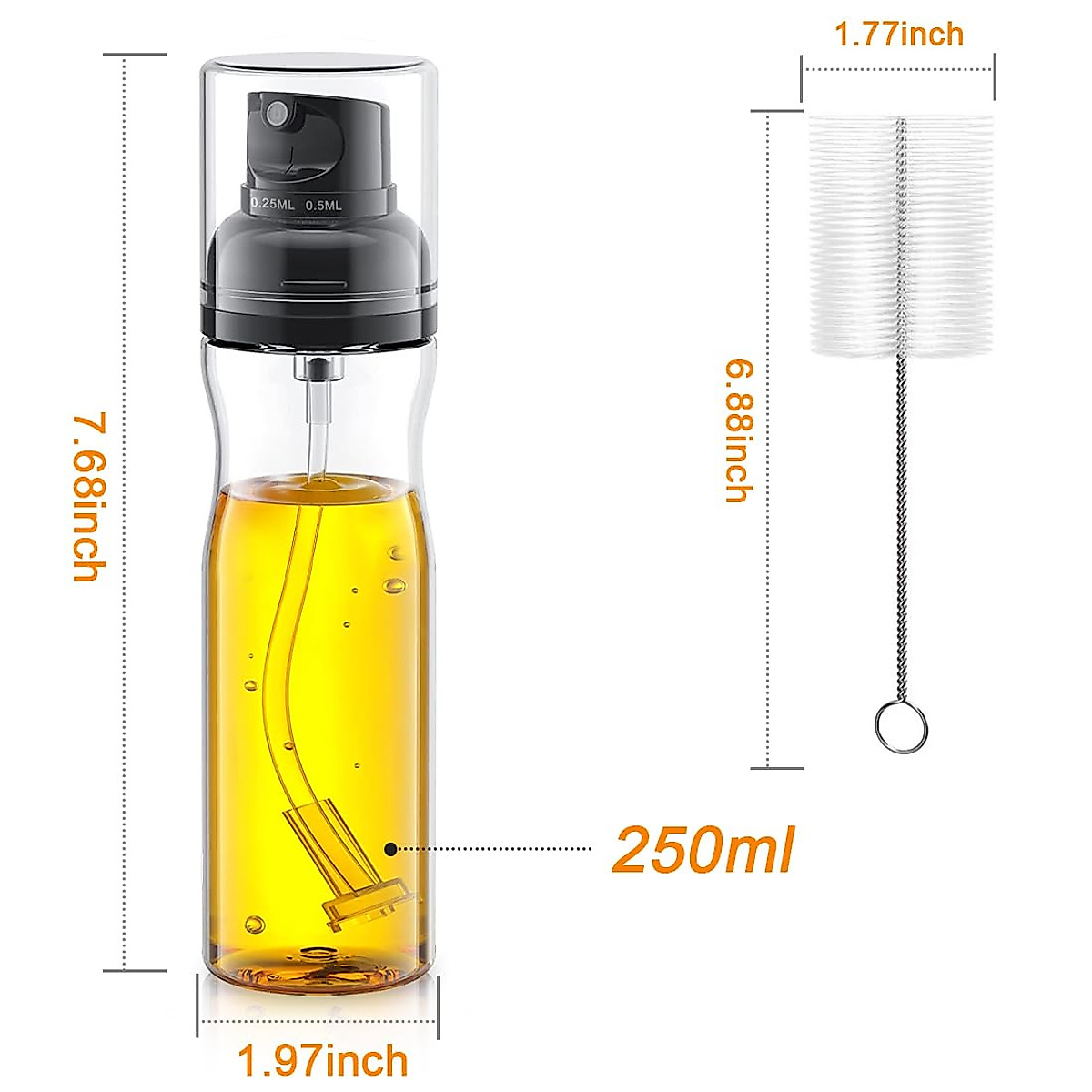 Oil Sprayer for Cooking, 250ml Olive Oil Sprayer Bottle with Brush, Olive Oil Spray Mister, Kitchen Gadgets Accessories for Air Fryer, Canola Oil Spritzer, Widely Used for Baking, Frying, BBQ
