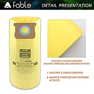 5 Pack Replacement Bags Compatible with shop vec 15-22 Gallon Type J - 90673, Type G - 9066300, VF2008, Craftsman CMXZVBE38769, Upgraded Multi-Layer Fine Dust Collection Bags