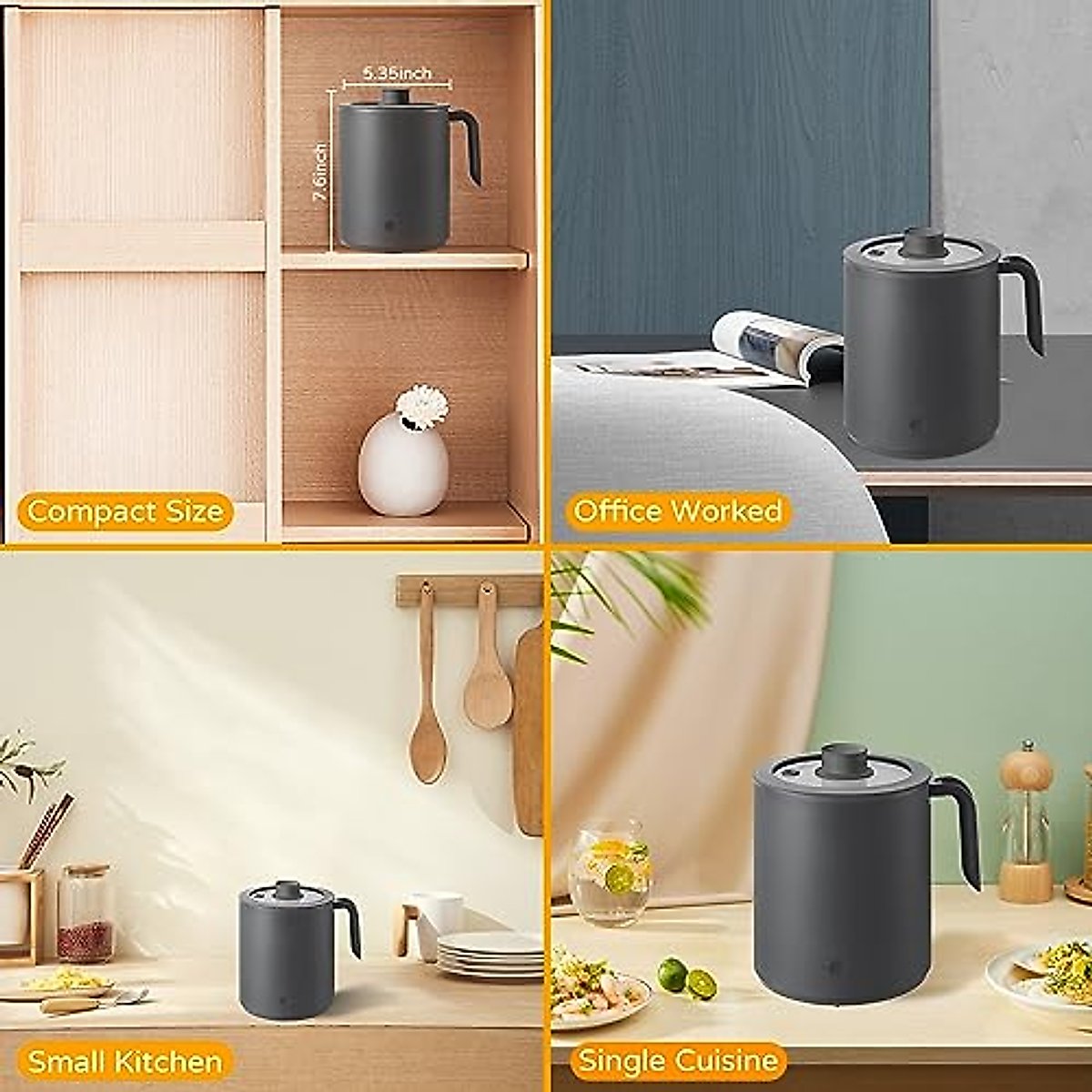 OCTAVO 2 Cup Rice Cooker Mini Small Size 5 Preset Function with 4/6/8 Delay Timer, 1.0L Rice Cooker with Portable Handle, Simplicity Glass Lid Small Rice Cooker for 1-2 People, Rice maker, black