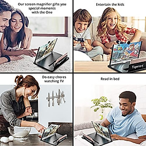 TigeraX Screen Magnifier for Cell Phone Enlarges Screen 4X - Watch Movies, Shows and Gaming - 12inch Light, Foldable, Easy to Use - 2022 Newest Version Clear HD 3D - Fit for All Mobile Phone Black
