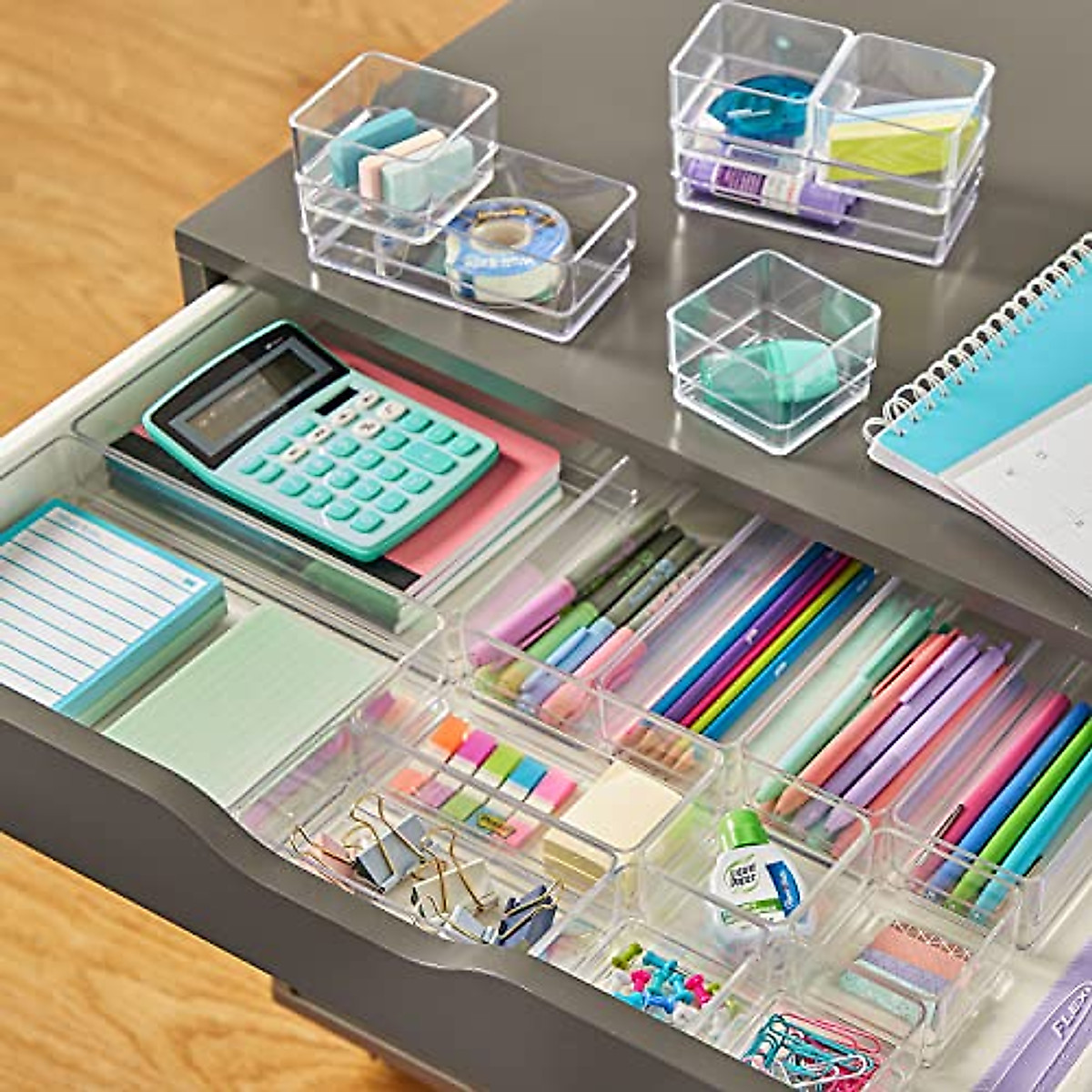 STORi SimpleSort 18-Piece Stackable Clear Drawer Organizer Set | Multi-size Trays | Makeup Vanity Storage Bins and Office Desk Drawer Dividers | Made in USA