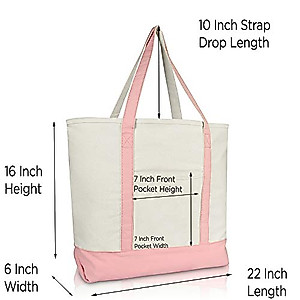 DALIX 22" Extra Large Cotton Canvas Zippered Shopping Tote Bag in Pink