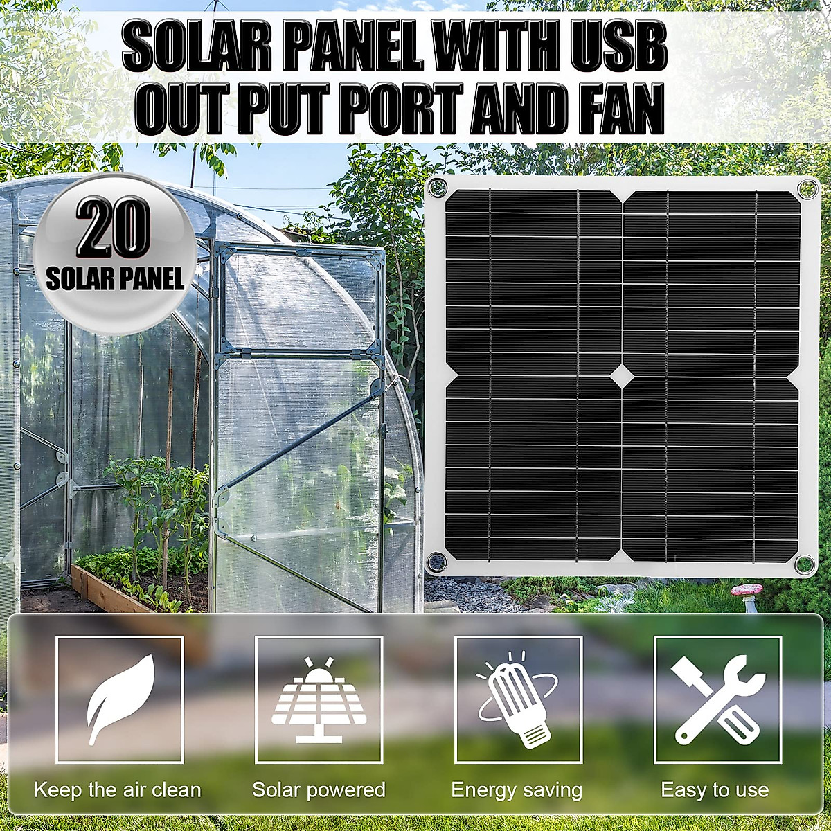 Solar Panel Powered Fan 12W 16V Solar Exhaust Fan Waterproof Greenhouse Fan USB Solar Portable Gable Fan Mini Household Solar Fan Ventilation for Chicken Dog Pets Houses Camping Outdoor (2 Sets)