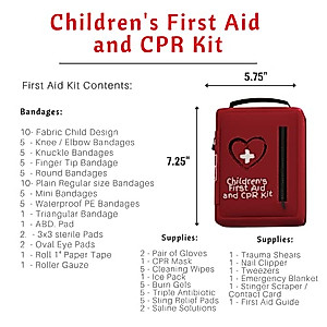 Portable First Aid and CPR Kit for Children - Ideal for Home, Car, School, Camping, and Travel. Latex-Free Bandages – Custom First Aid Guide by The Life Safety Pro