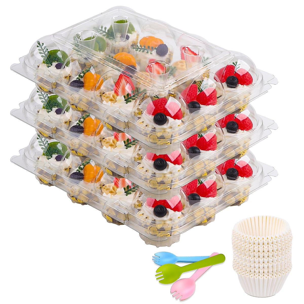 3unshine 12 Count Cupcake Containers - Pack of 15, Durable and Stackable Clear Plastic Cupcake Boxes