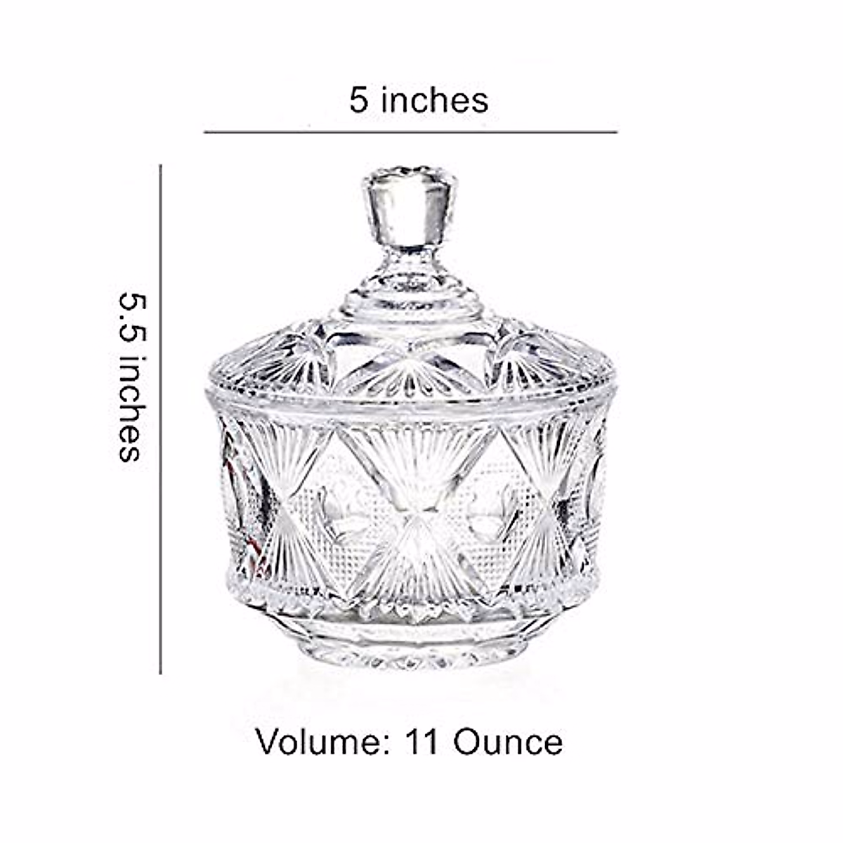 Old Glass Candy Dish with Lid – Transparent Storage Jar –Clear Covered Box for Food Storage and Organization Kitchen , Office , Home Decoration– Set of 1(Diameter: 5 Inch) 11 Ounce