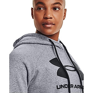 Under Armour Womens Rival Fleece Logo Hoodie , Steel Medium Heather (035)/Black , X-Large
