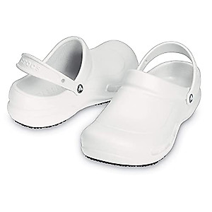 Crocs Unisex Adult Men's and Women's Bistro Clog | Slip Resistant Work Shoes , White, 9 Women 7 Men US