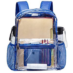 Vorspack Clear Backpack Heavy Duty PVC Transparent Backpack with Reinforced Strap for Work - Blue