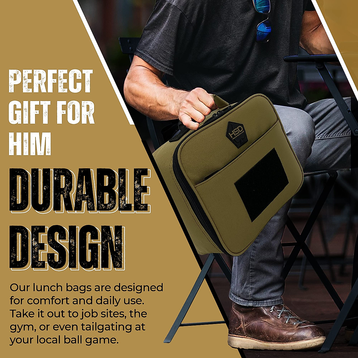 HSD Lunch Bag - 8mm Thick Foam Insulation, Water Resistant, Lunch Box, Buckle Handle, Outside Pocket for Snacks & Utensils, Inside Mesh Pocket, Easy Clean Lining (Coyote Brown)